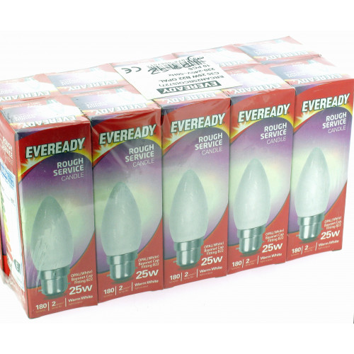 10 x Eveready 25w Opal Candle Filament Bulb BC B22 Bayonet Tungsten ...